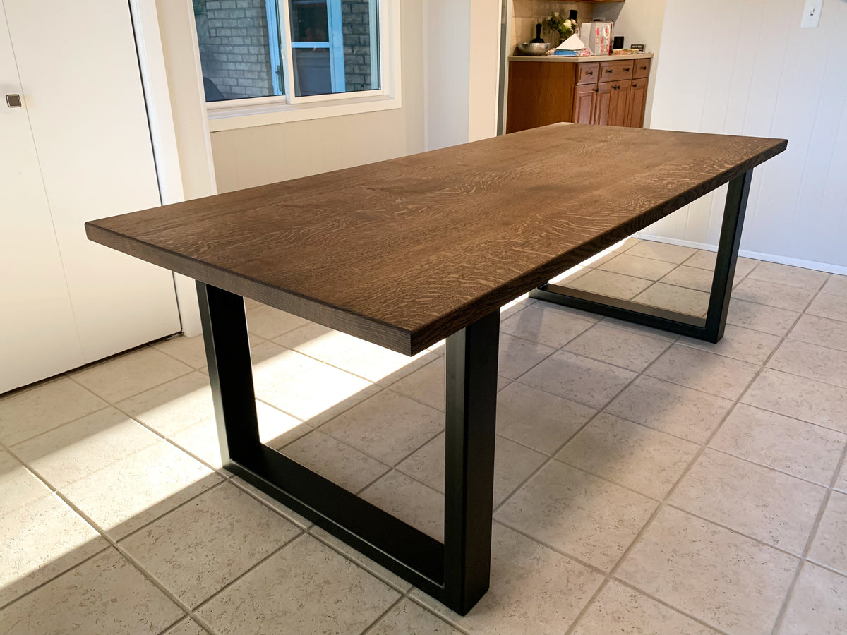 Modern Quartersawn White Oak Dining Table with Black Square Steel Legs