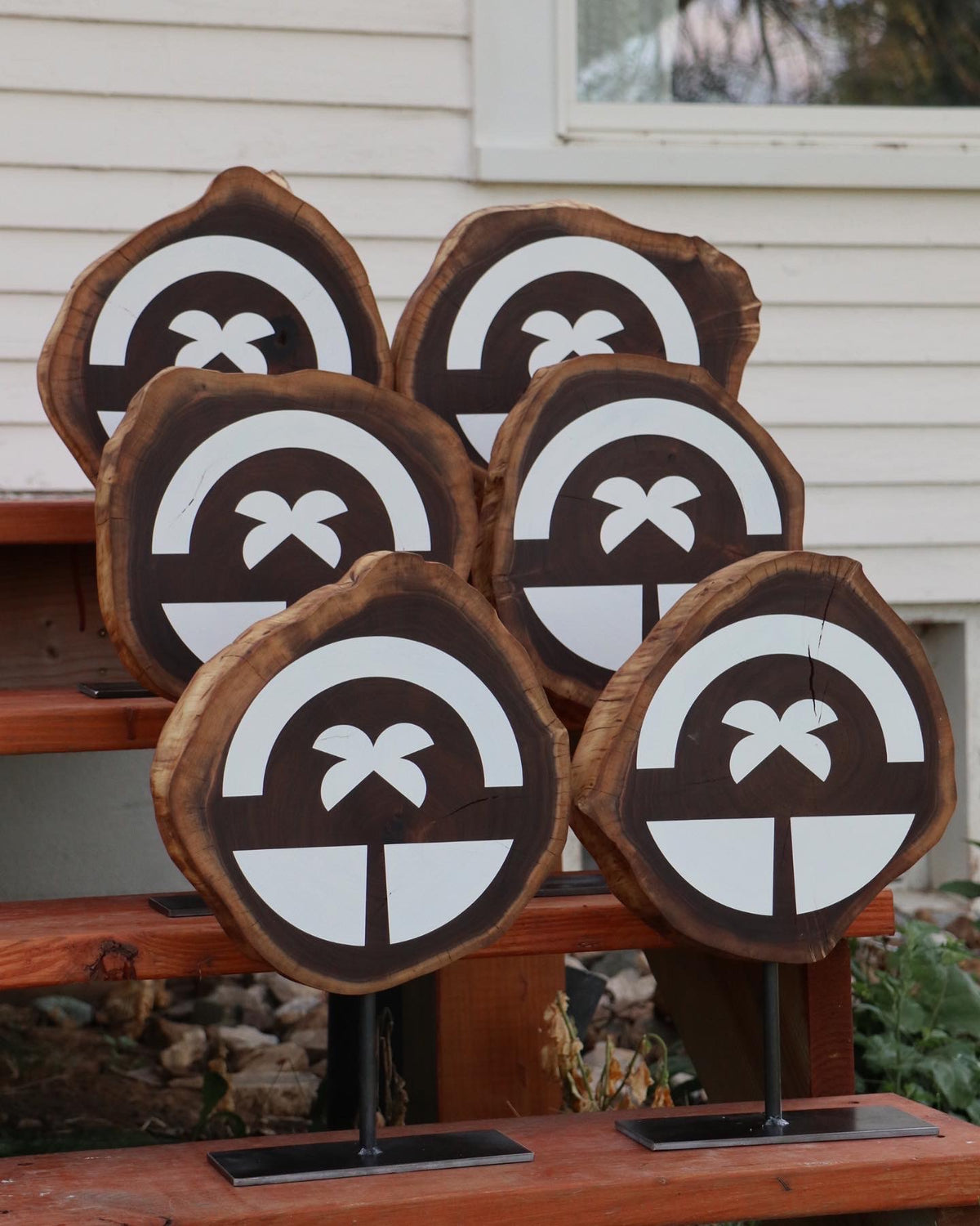 Custom Company Logo on Live Edge Walnut Wood Stand | Hazel Oak Farms