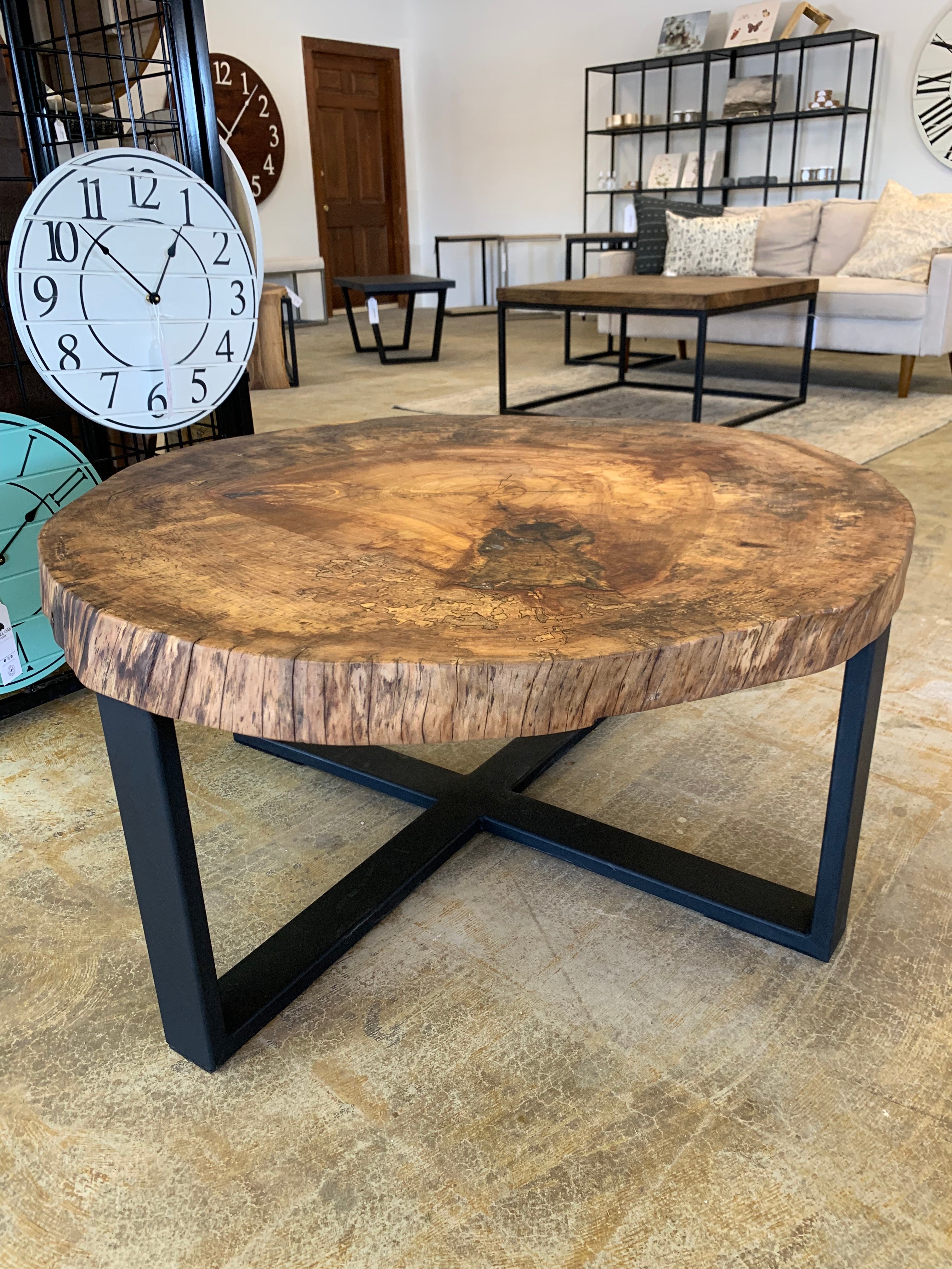 Spalted Sycamore Cookie Industrial Coffee Table | Hazel Oak Farms