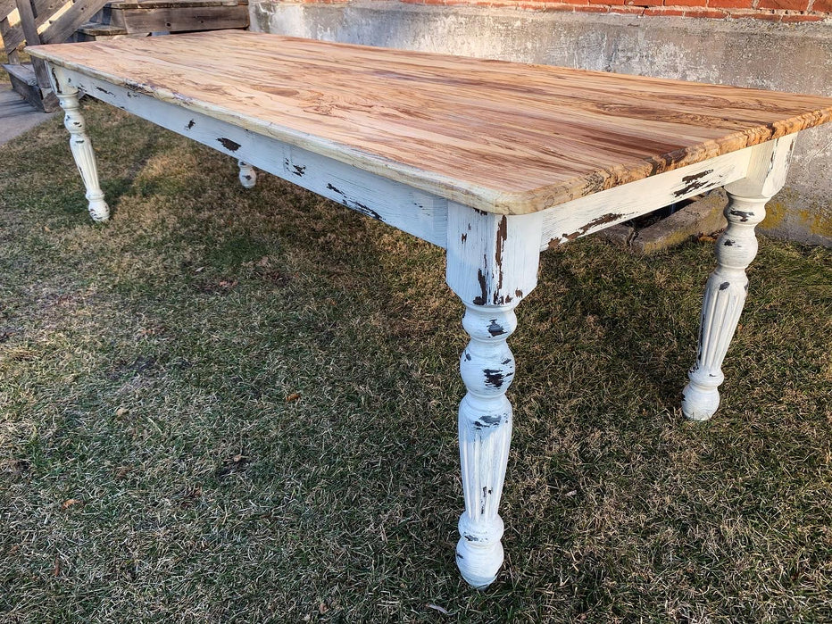 Spalted Maple Farmhouse Dining Table with White-Distressed Paint ...
