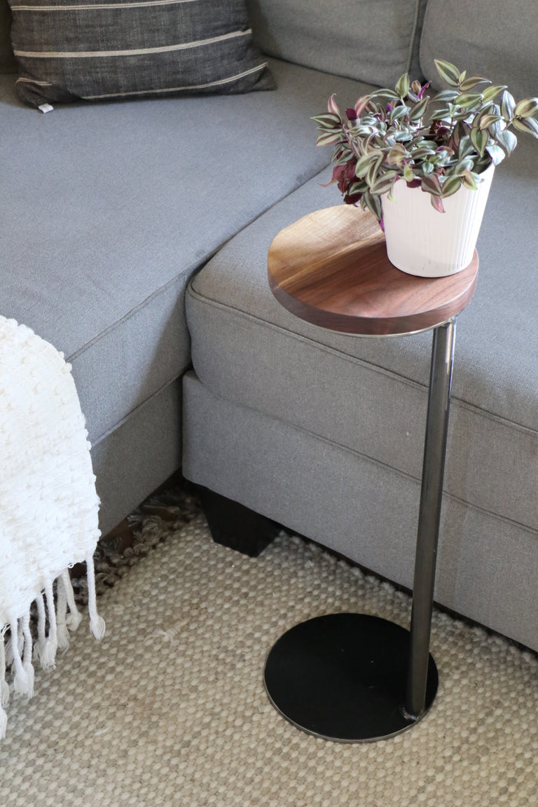 Small Live-Edge Walnut, Round Industrial Side Table | Hazel Oak Farms