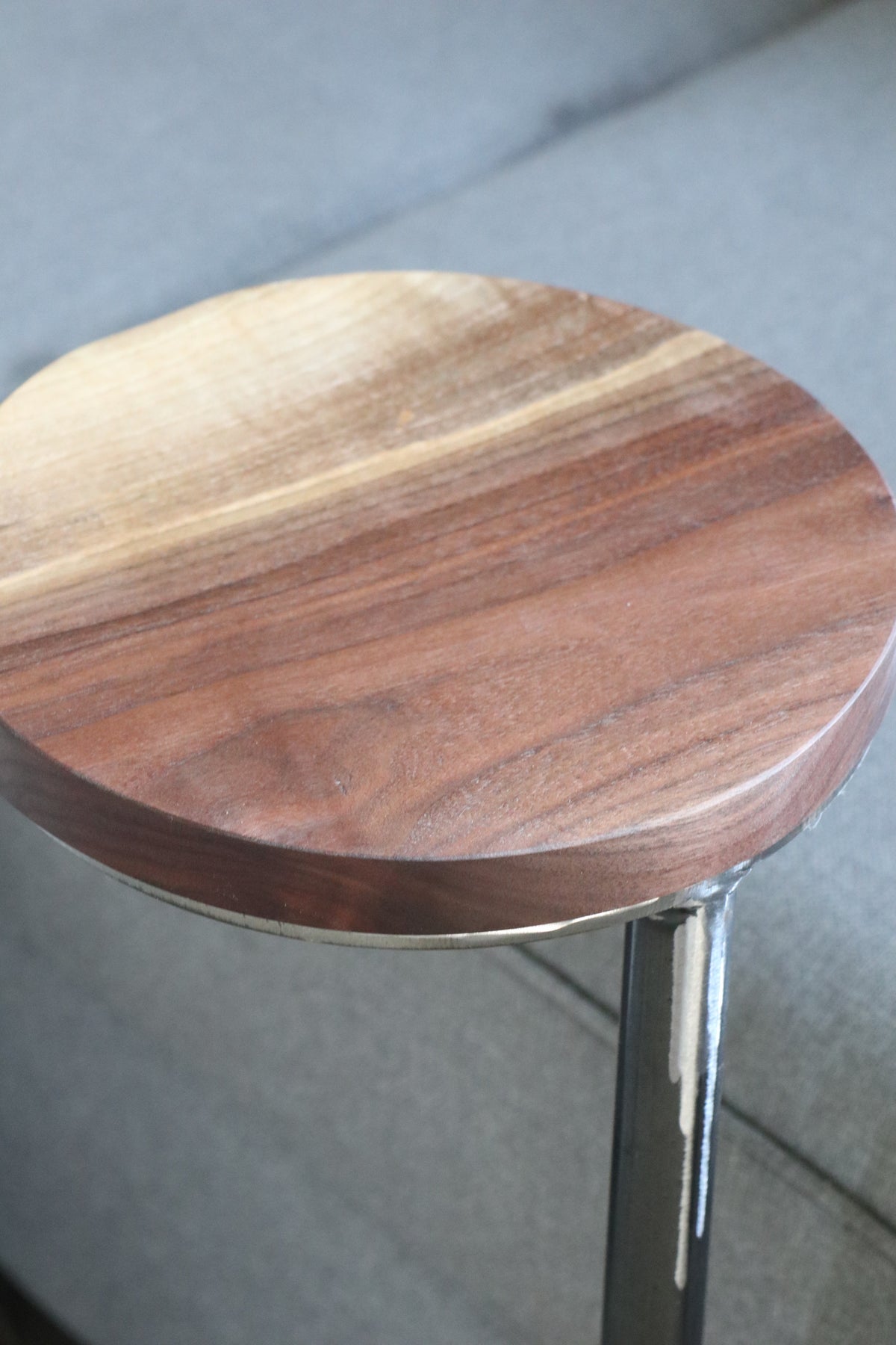 Small Live-Edge Walnut, Round Industrial Side Table | Hazel Oak Farms