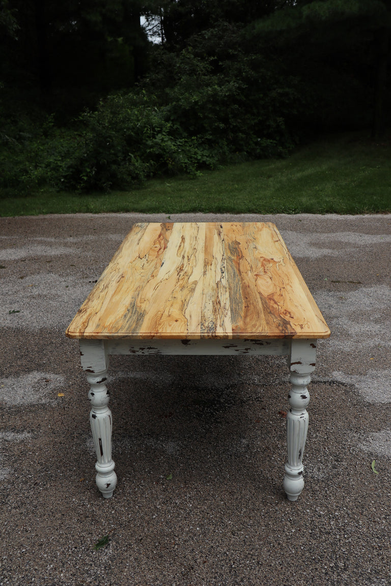 Spalted Maple Farmhouse Dining Table with White-Distressed Paint ...
