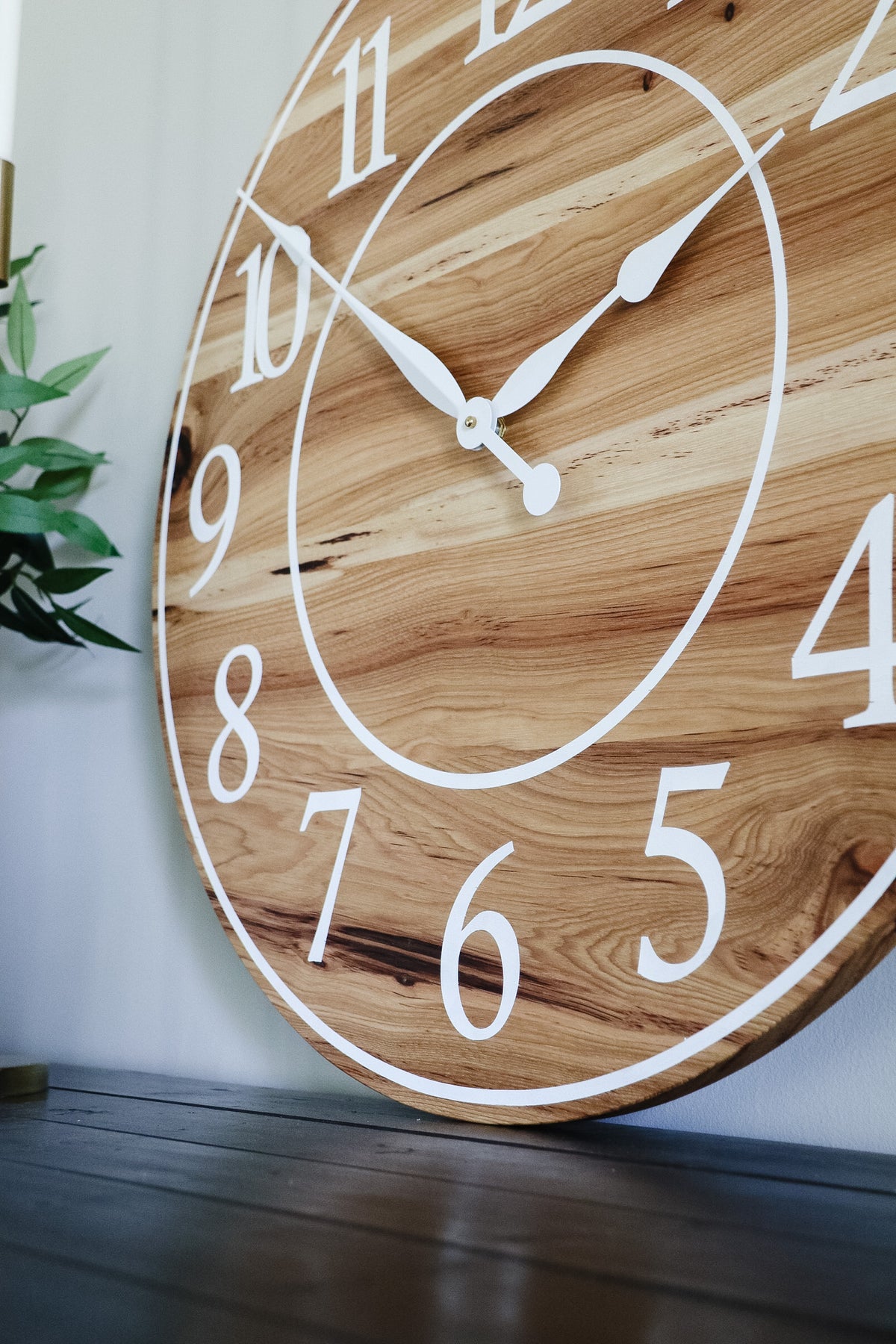 Solid Hickory Wood Wall Clock with Numbers and Lines | Hazel Oak Farms