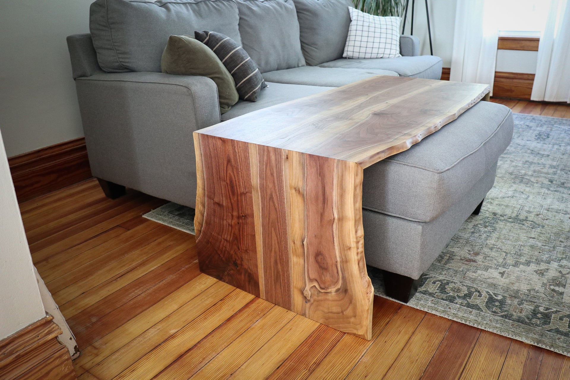 Solid Walnut Wood Double Waterfall Ottoman Coffee Table | Hazel Oak Farms