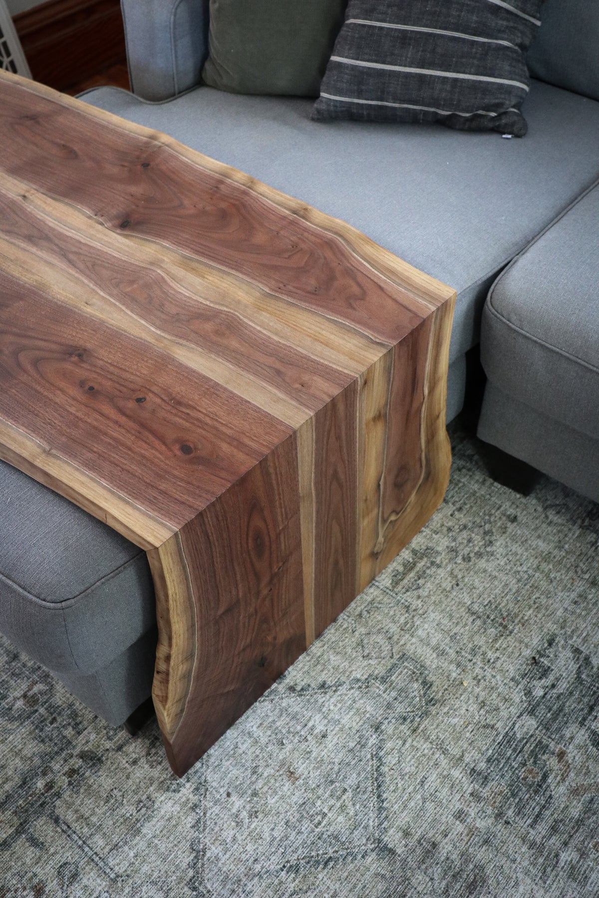 Solid Walnut Wood Double Waterfall Ottoman Coffee Table | Hazel Oak Farms