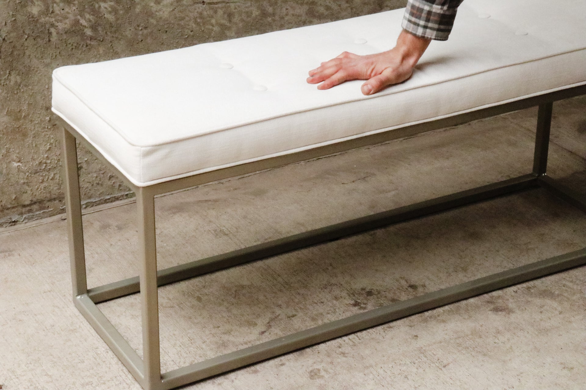 Tufted Upholstery Bench with Gold Metal | Hazel Oak Farms