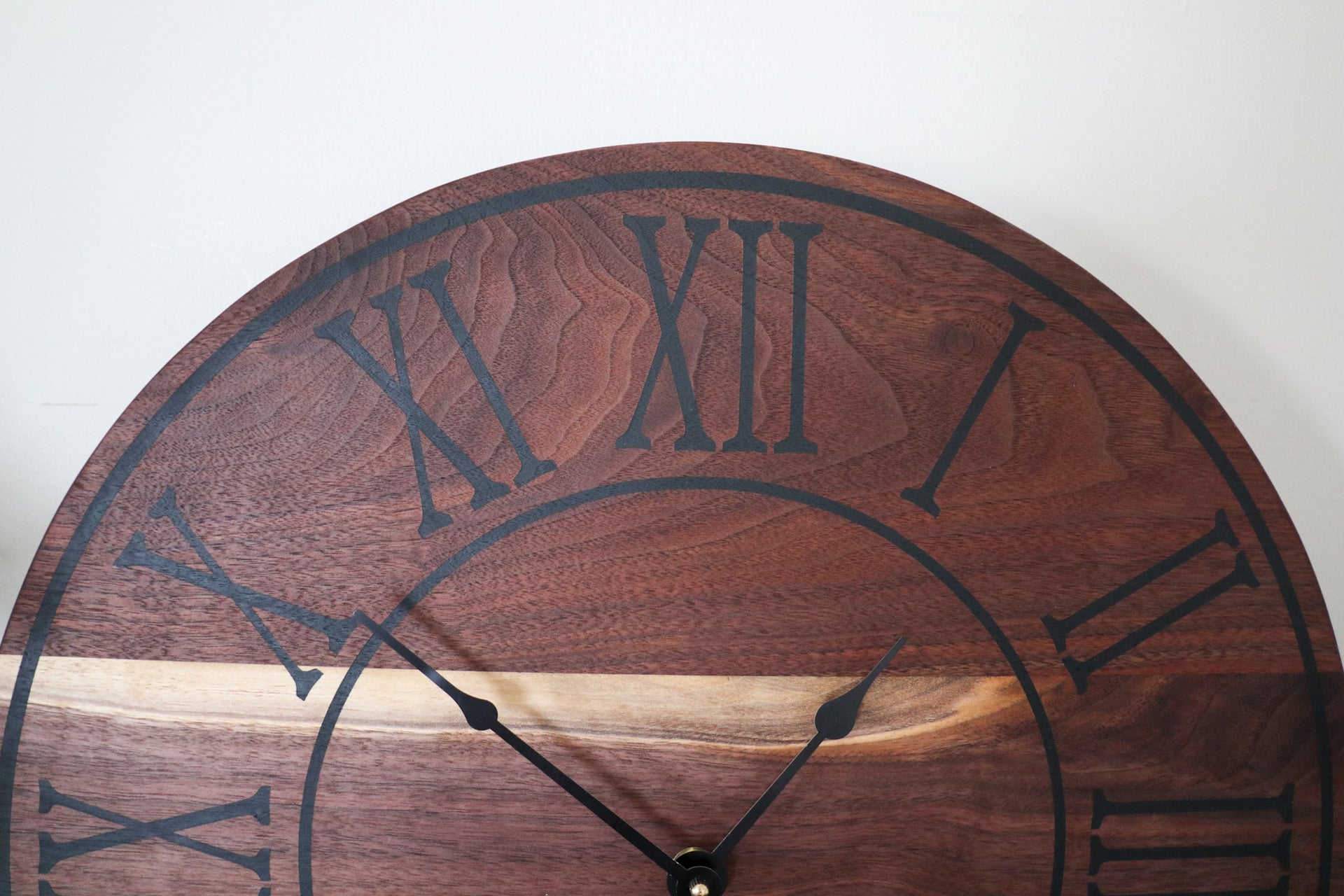 Solid Walnut Wall Clock - Black Lines and Roman Numerals | Hazel Oak Farms