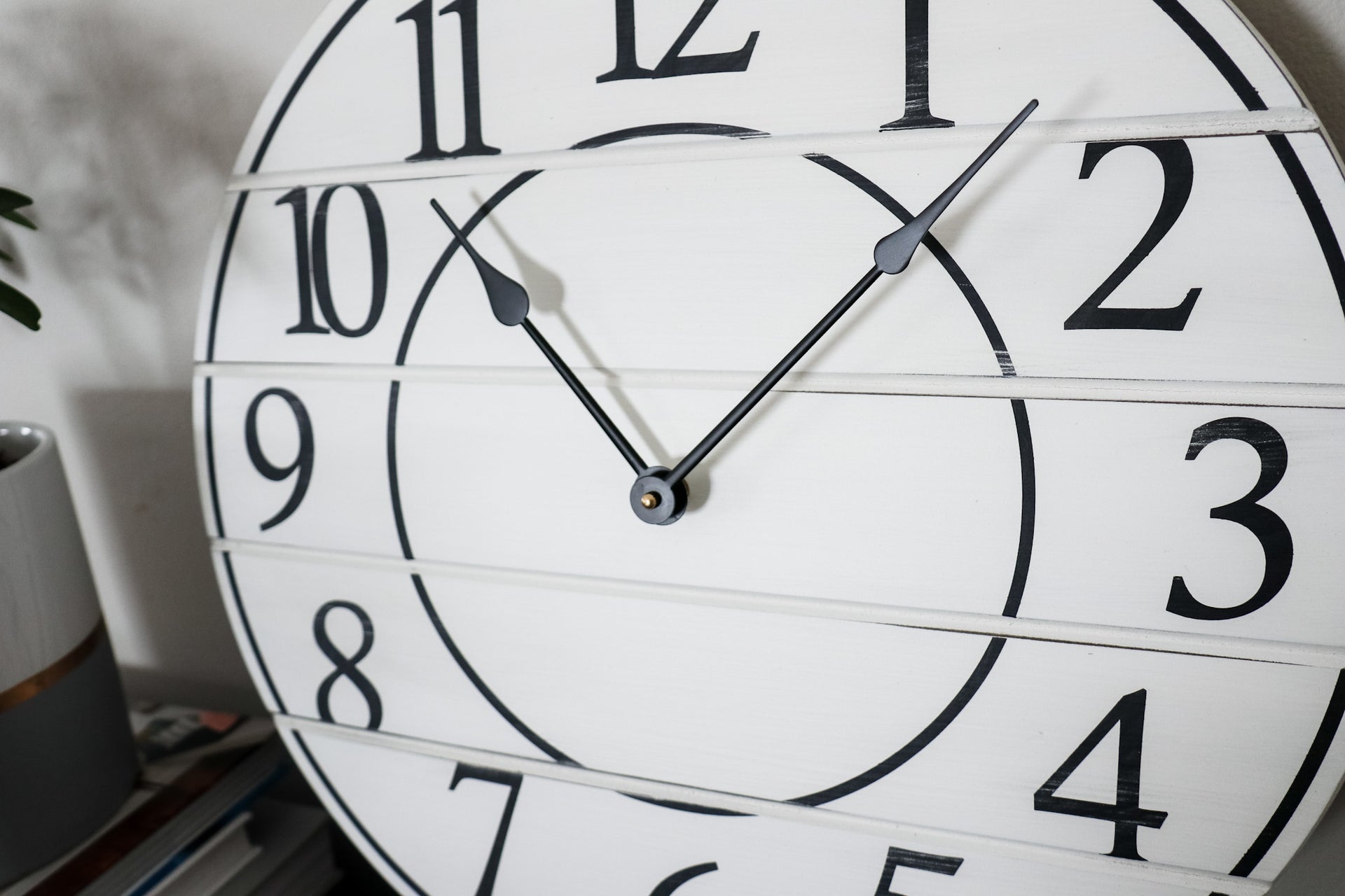 White Lightly Distressed Large Wall Clock with Black Numbers (in stock ...