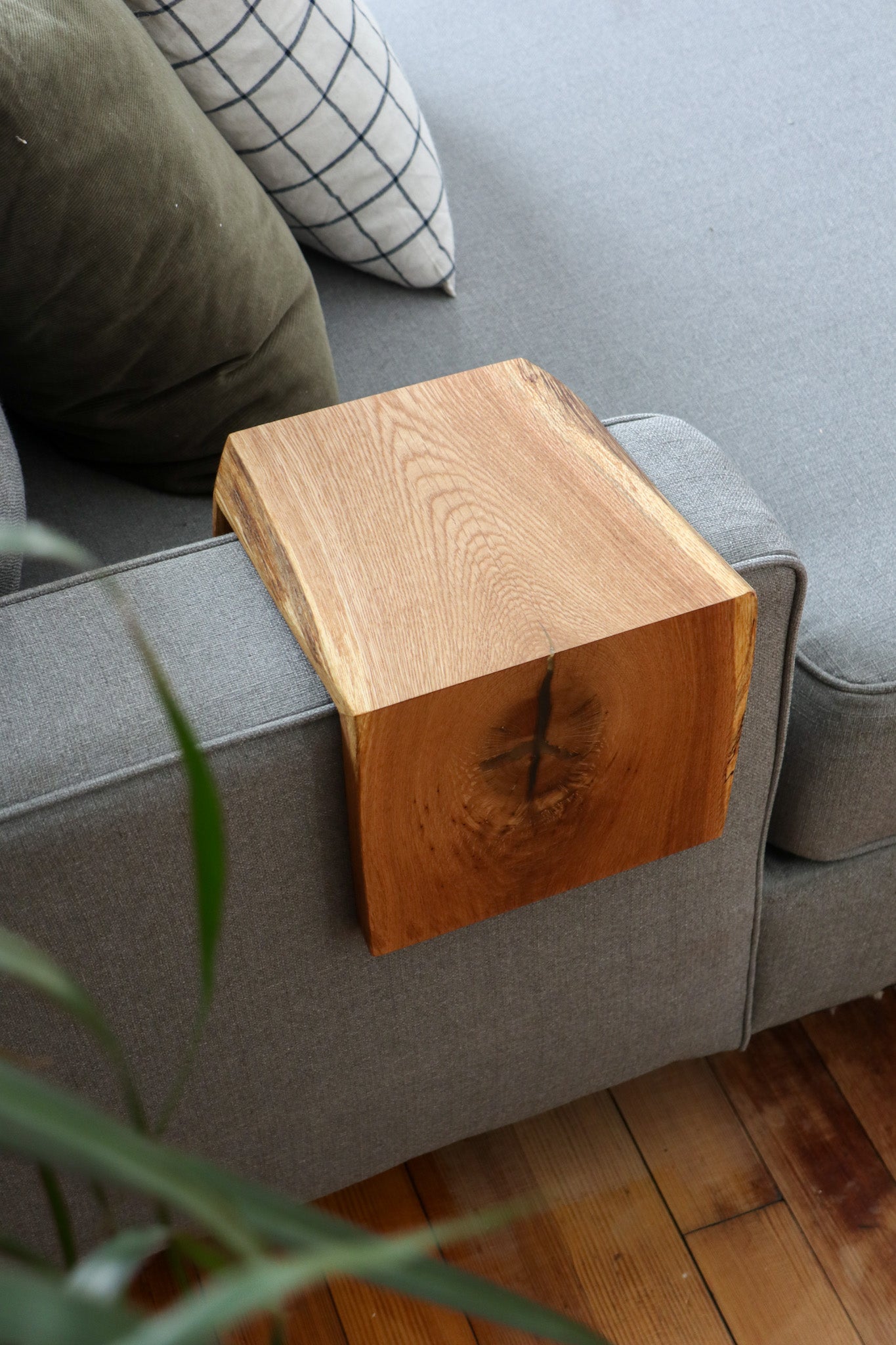 Live Edge White Oak Sofa Armrest Table