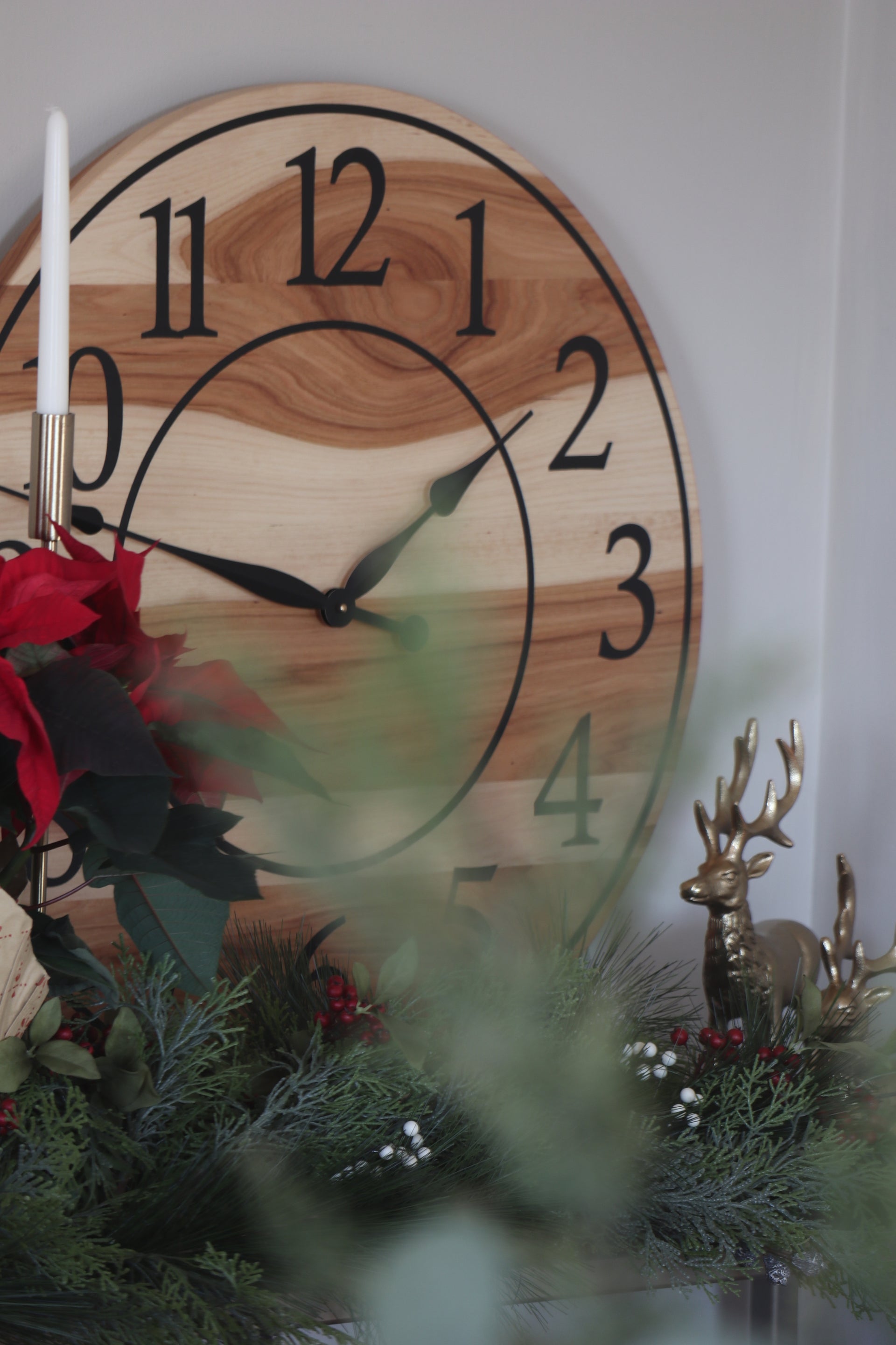 Solid Hickory Wood Wall Clock with Numbers and Lines | Hazel Oak Farms