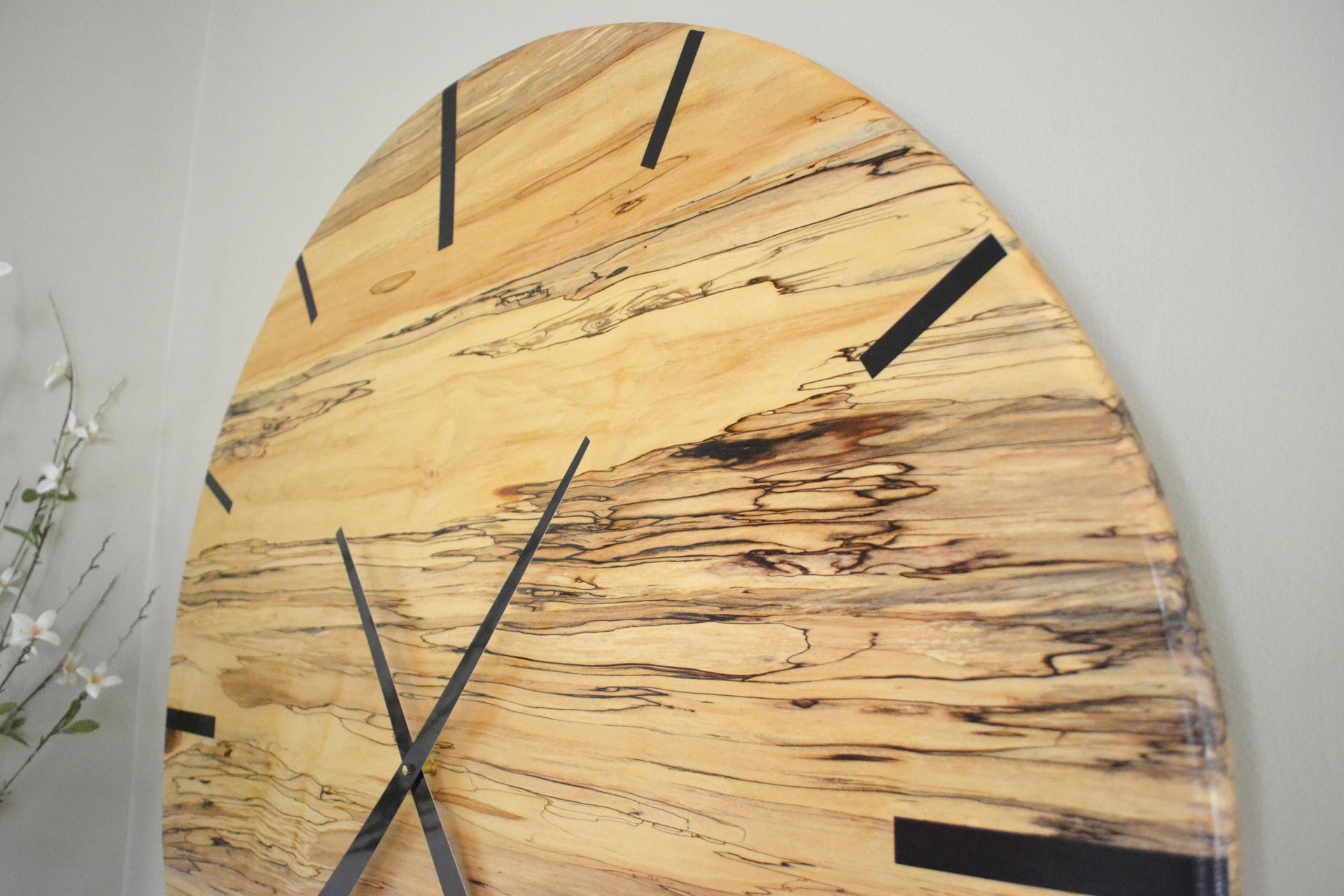 Mid Century Modern Hardwood Spalted Maple Wall Clock with Black Number ...