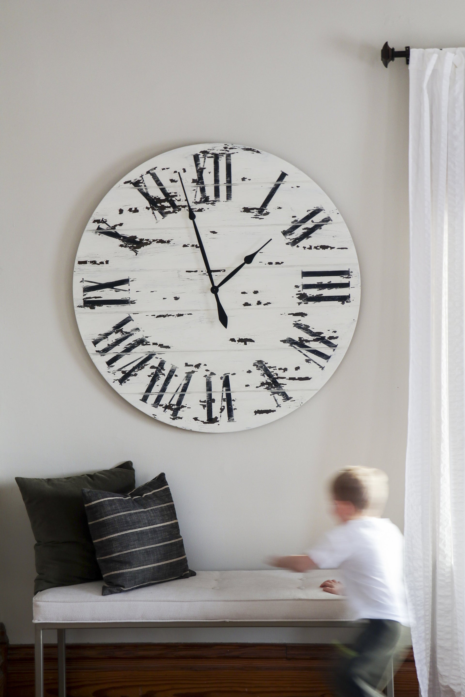 42" Farmhouse Style Large White Distressed Wall Clock with Black Roman ...